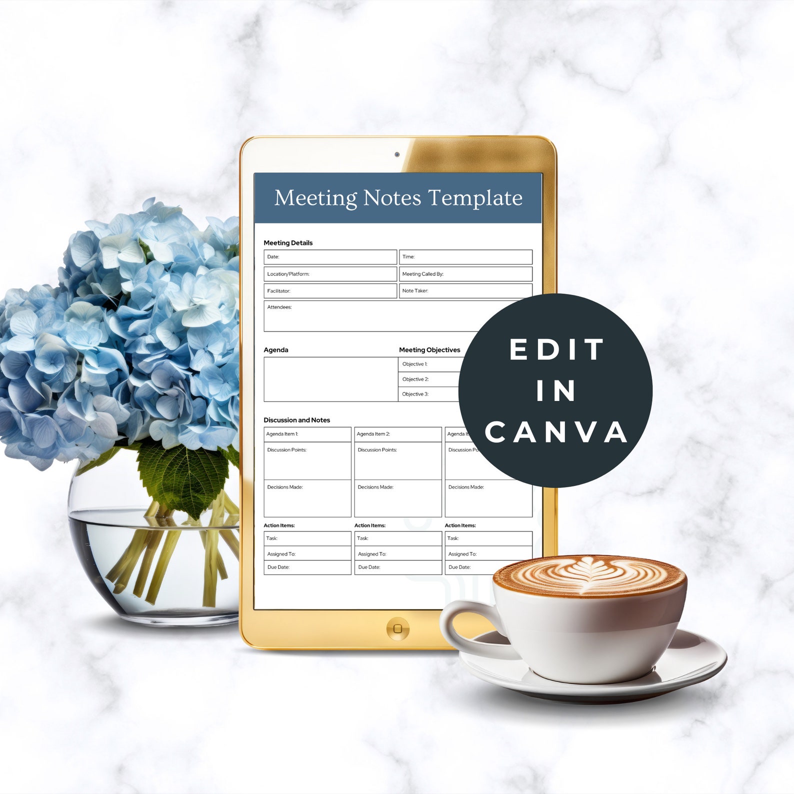 Meeting Notes Editable Canva Template Digital Printable Minutes ...