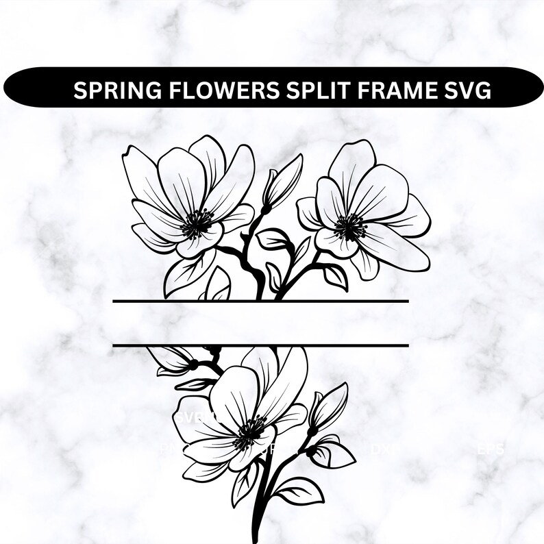 Floral Split Frame, Spring Flower Name Frame, Monogram PNG ...