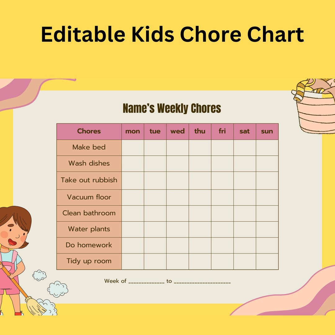 Editable Kids Chore Chart, Edit in Canva Then Print, Use Over and Over ...