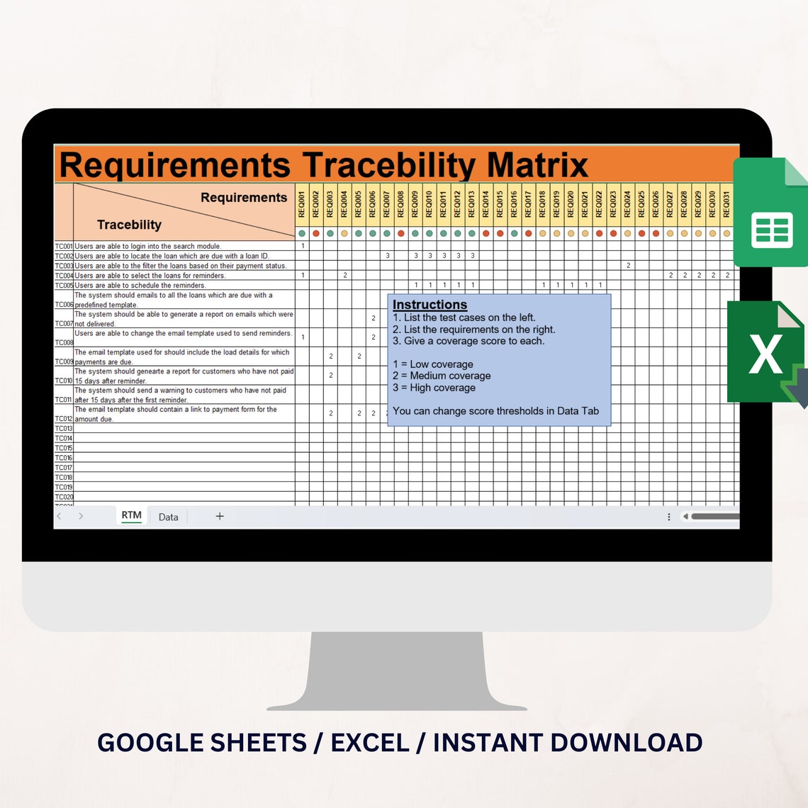 Requirements Tracebility Matrix Excel Spreadsheet Tasks Management ...
