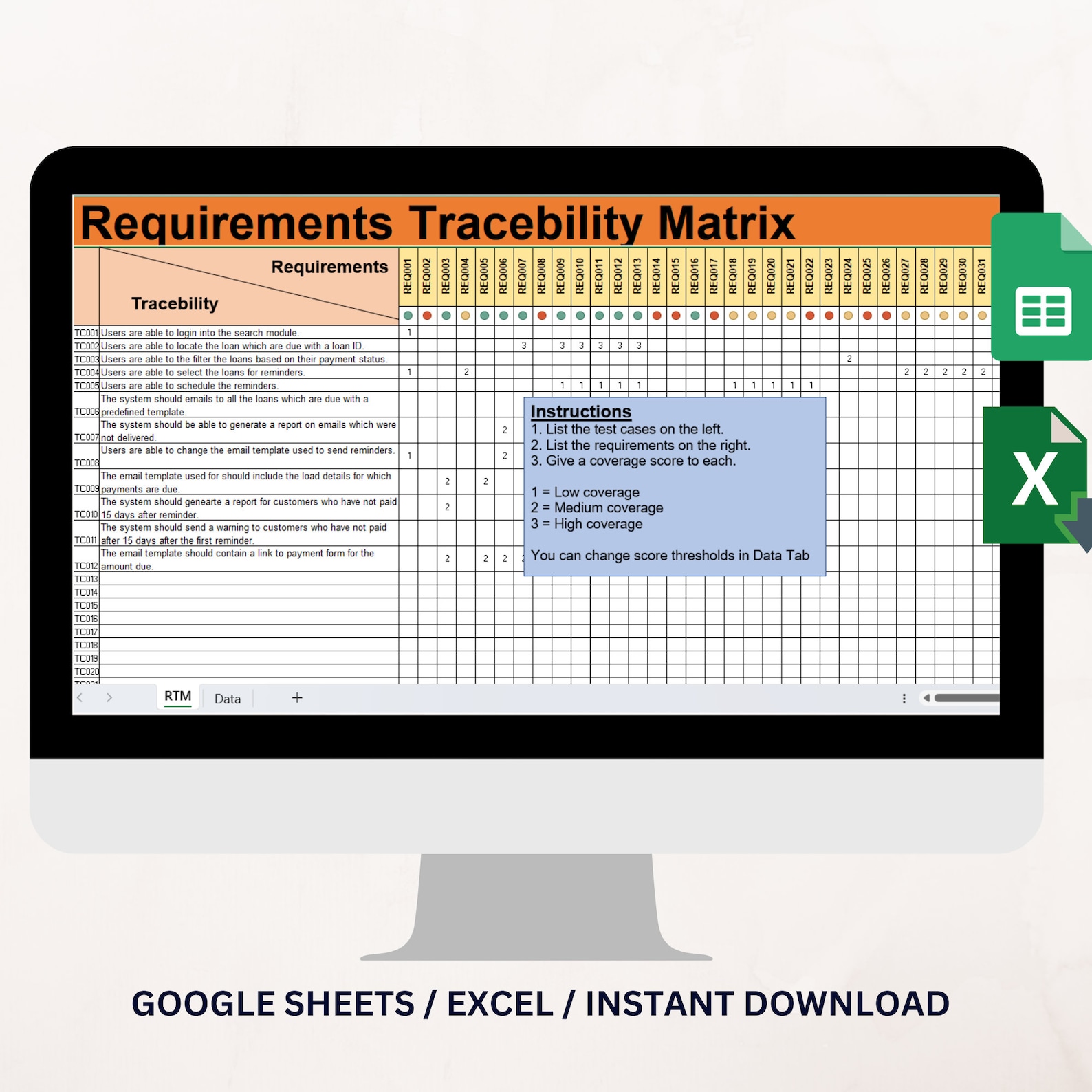 Requirements Tracebility Matrix Excel Spreadsheet Tasks Management ...