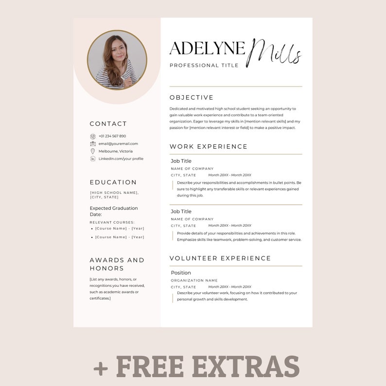 Resume Template for High School Students Easy to Edit in Canva, Instant ...