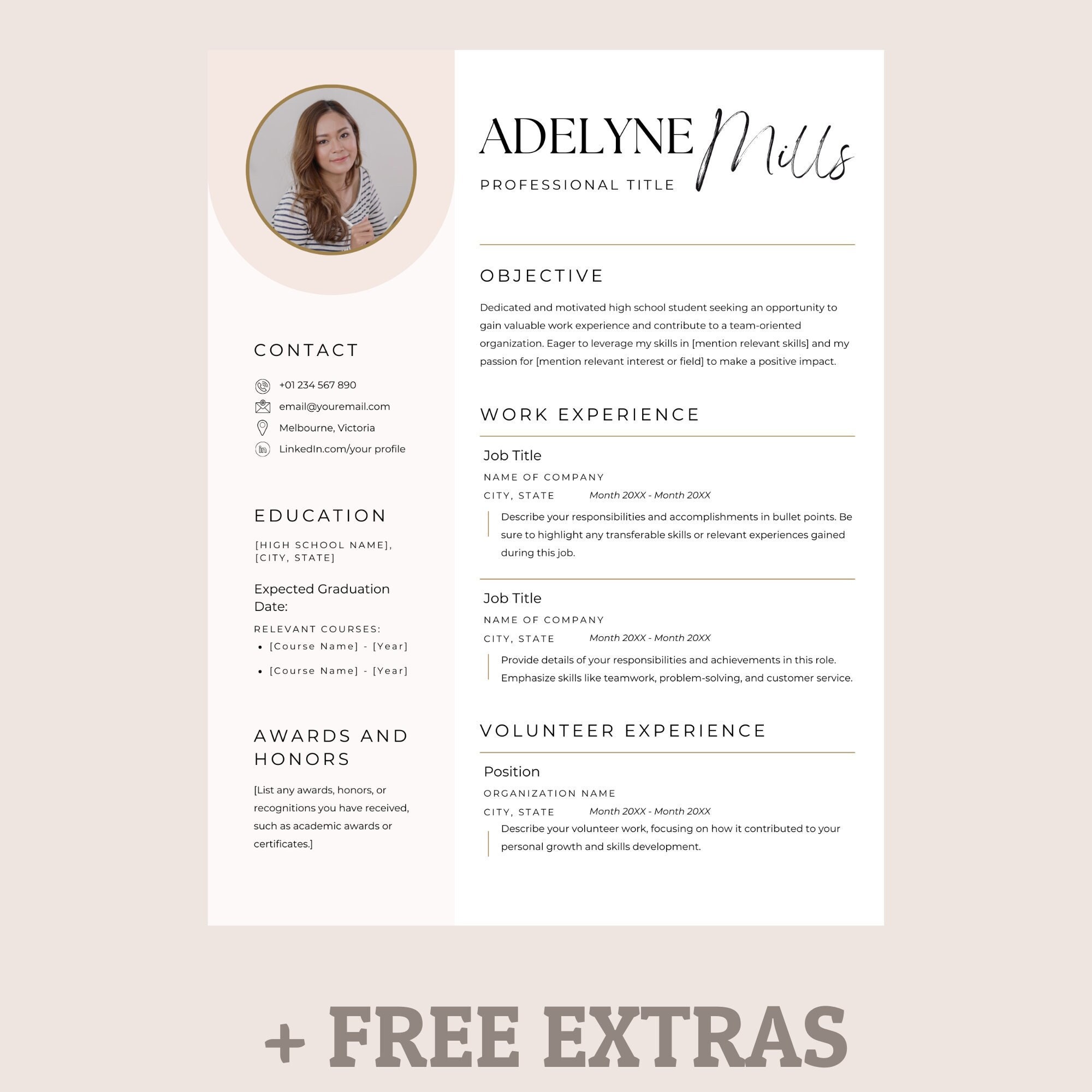 Resume Template for High School Students Easy to Edit in Canva, Instant ...