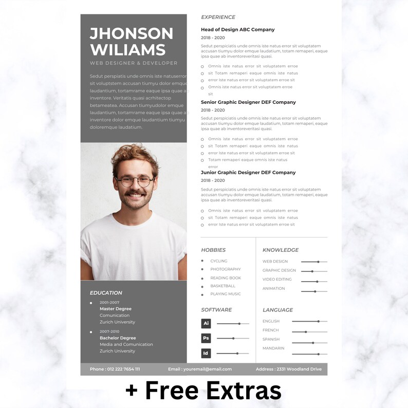 CV Template With Photo, Resume Template Word, Instant Digital Dowload ...