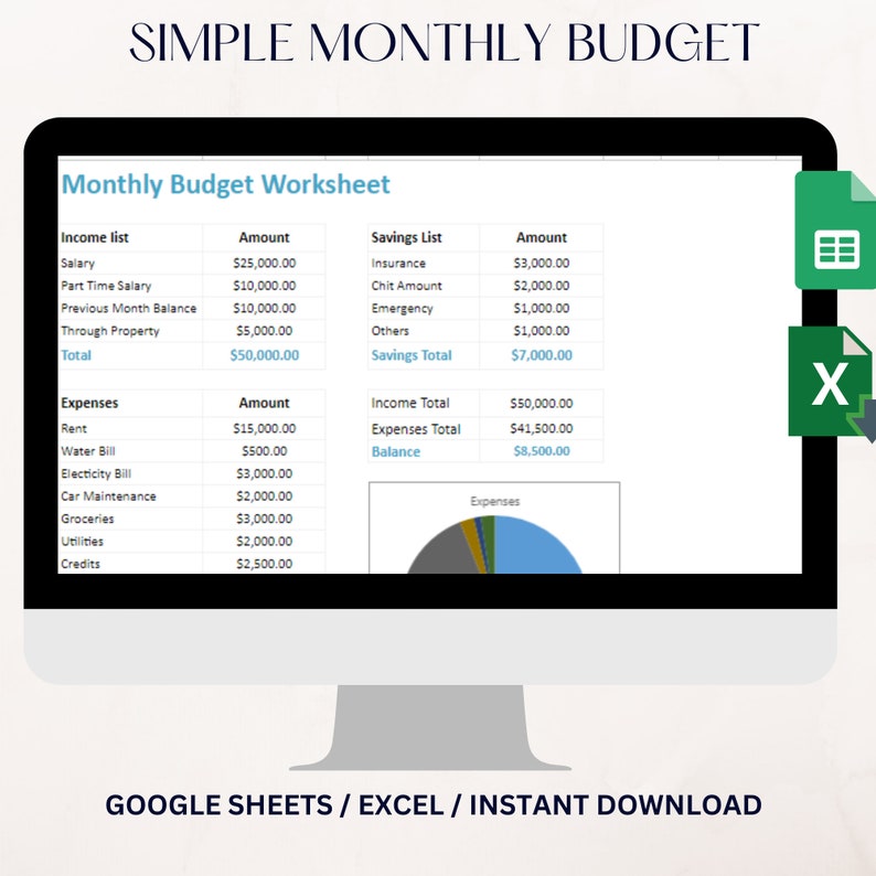 Simple Google Sheets Budget Template Cute, Budget Planner, Monthly ...