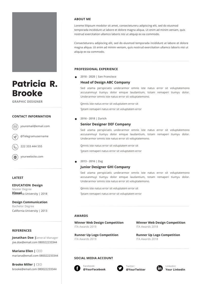 Professional CV Template Resume Template Word, Instant Digital Dowload ...