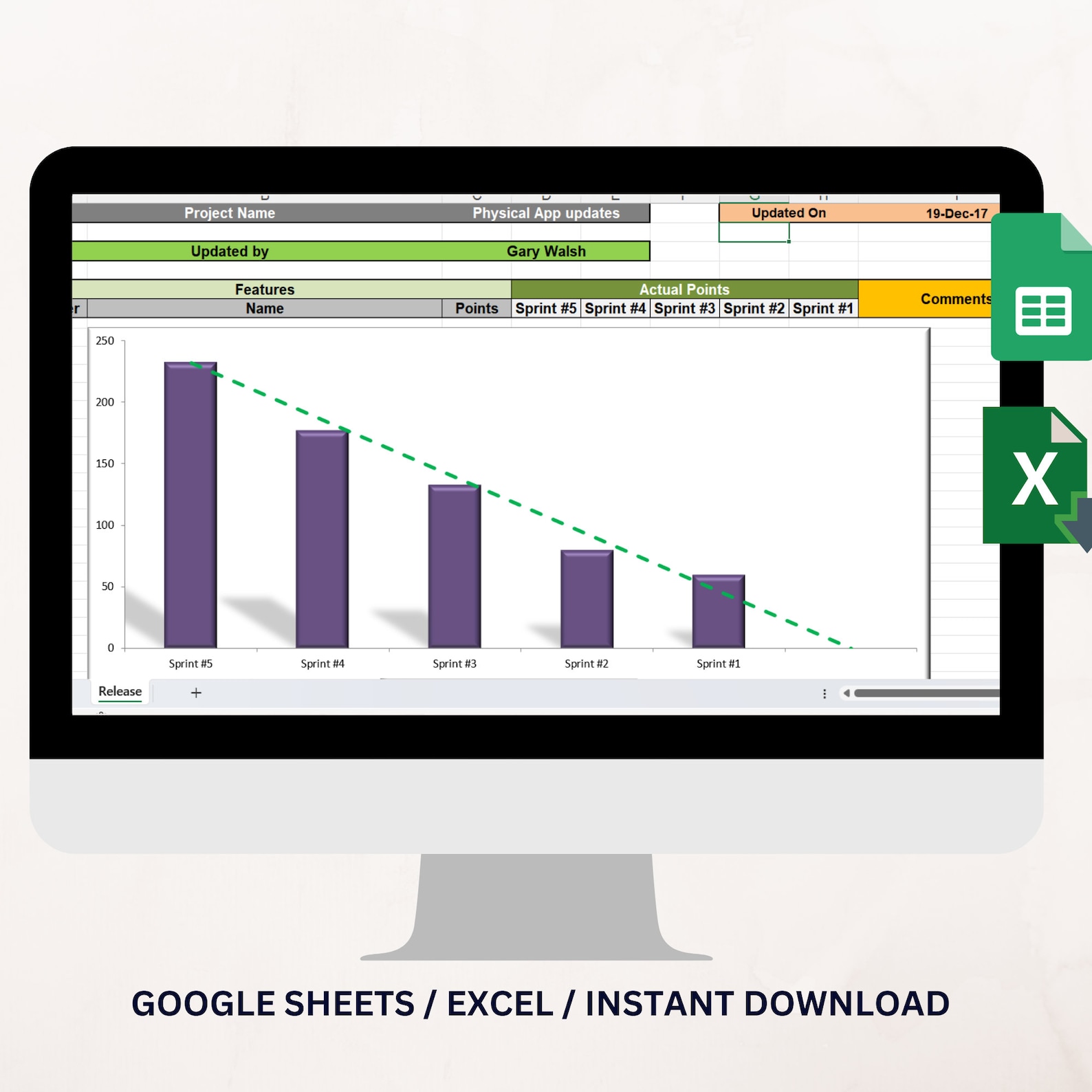 Release Burndown Chart Excel Template, Agile Project Management Tools ...