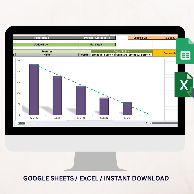 Release Burndown Chart Excel Template, Agile Project Management Tools ...