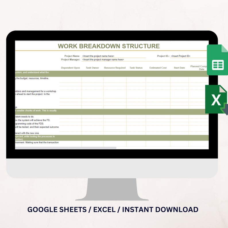 Work Breakdown Structure Spreadsheet Template, Google Sheet, Excel ...