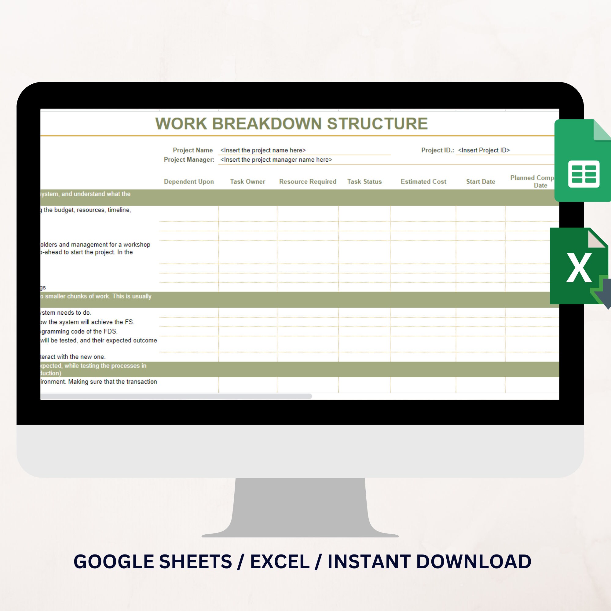 Work Breakdown Structure Spreadsheet Template, Google Sheet, Excel ...