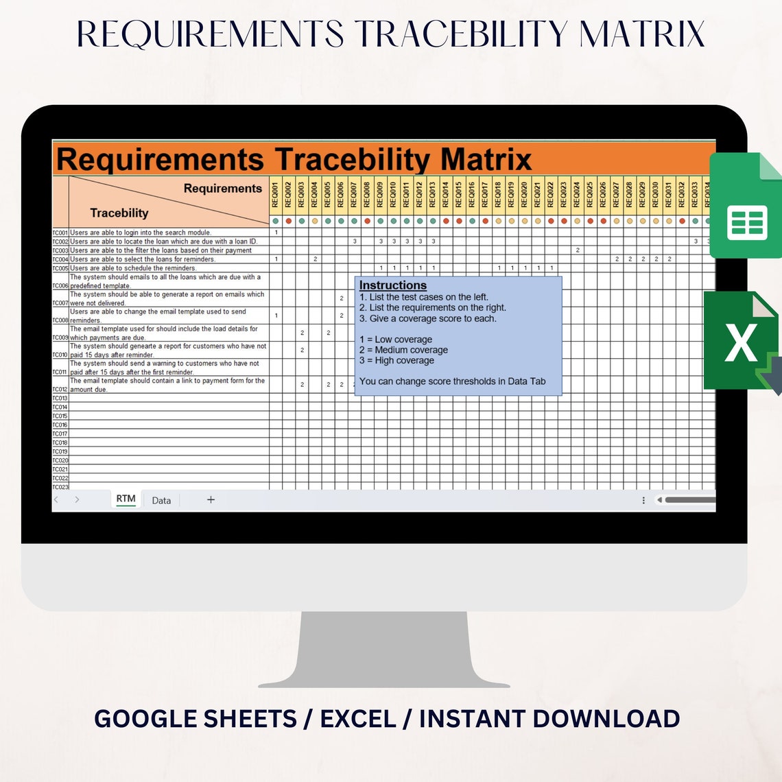 Requirements Tracebility Matrix Excel Spreadsheet Tasks Management ...