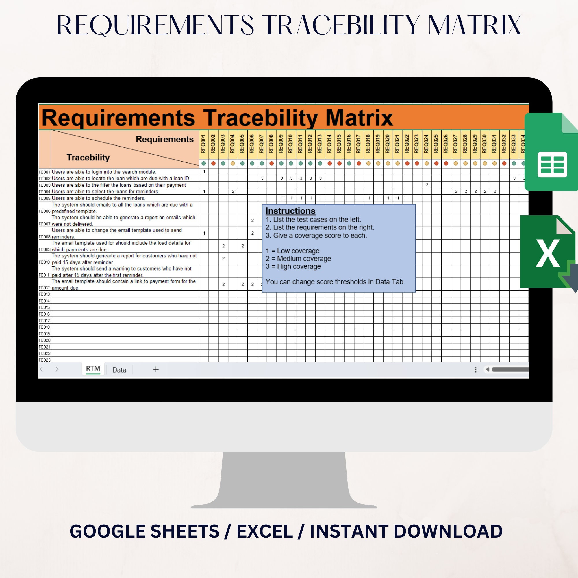 Requirements Tracebility Matrix Excel Spreadsheet Tasks Management ...