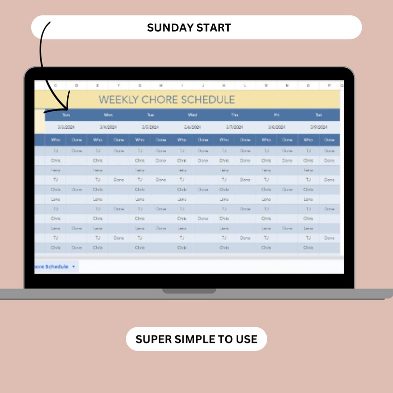 Editable Family Chore Chart Edit in Google Sheets Then Print Use Over ...