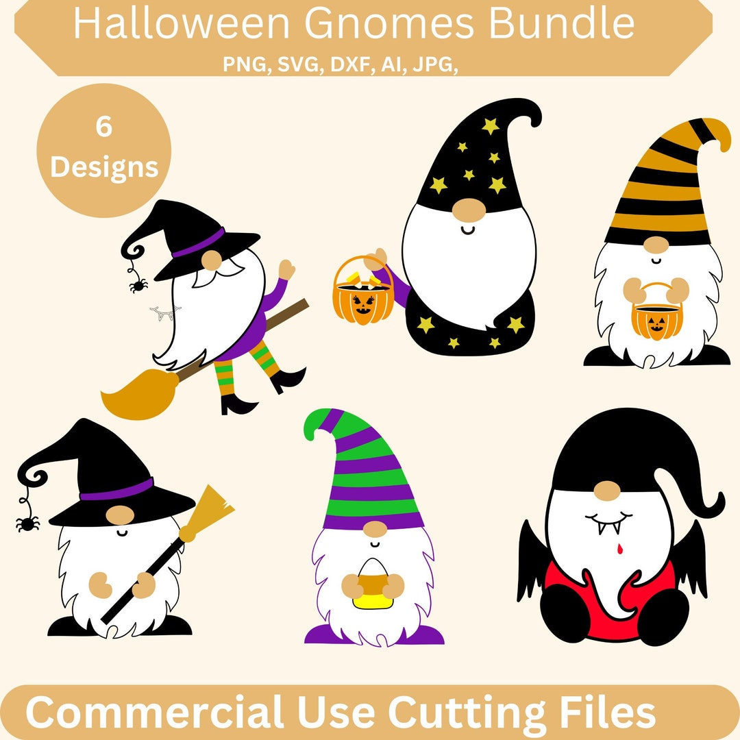 Halloween Gnomes SVG Bundle, Creepy and Cute: Commercial Use, Cut Files ...