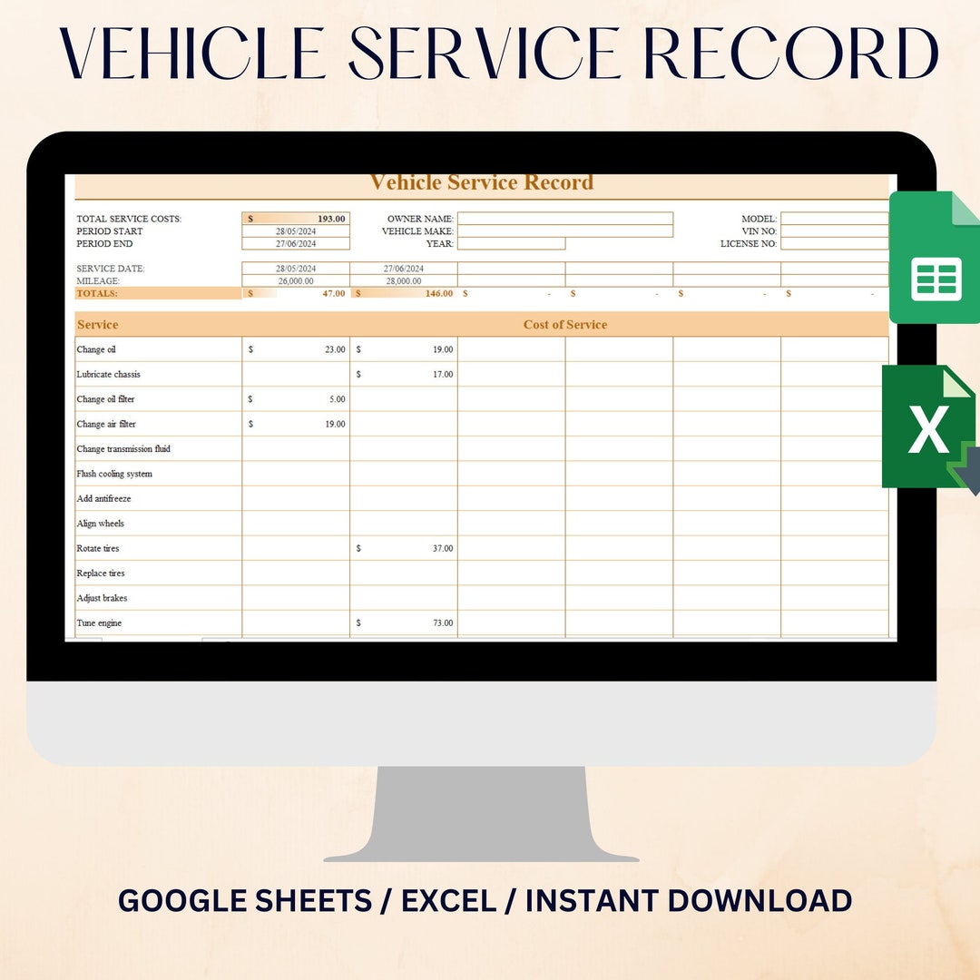 Vehicle Service Record Template Automobile Service Invoice Template ...
