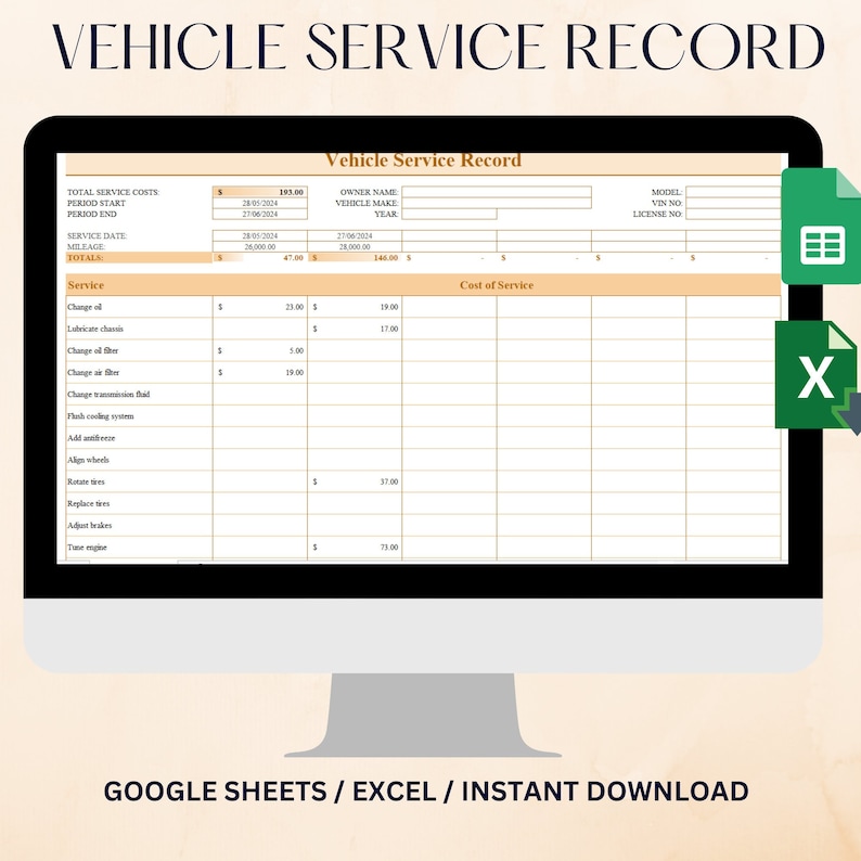 Vehicle Service Record Template Automobile Service Invoice Template ...