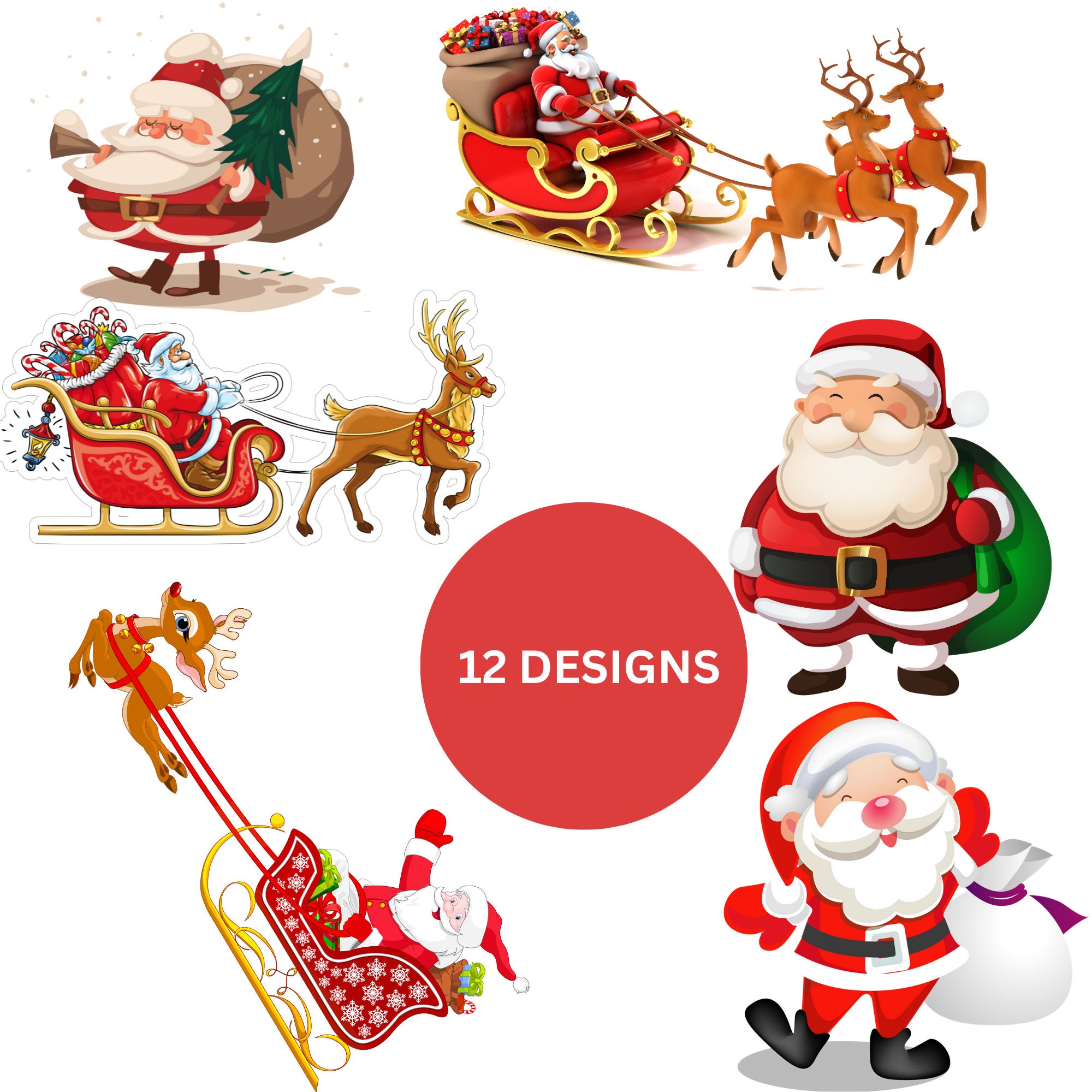 Santa Clipart Bundle, Cute Santa SVG, Christmas PNG, Cricut Files, Xmas ...