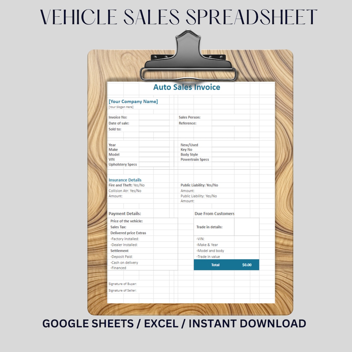 Auto Sales Template, Car Sales Invoice, Auto Invoice Template ...