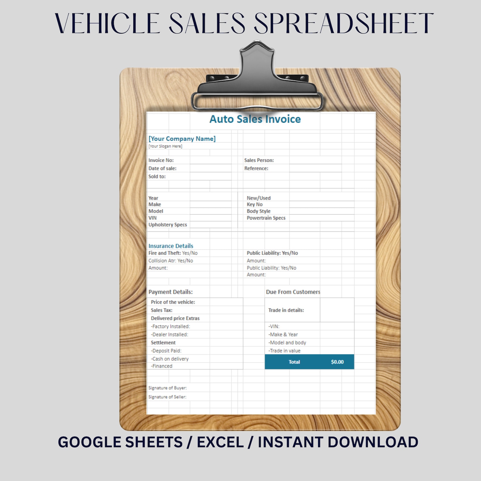 Auto Sales Template, Car Sales Invoice, Auto Invoice Template ...