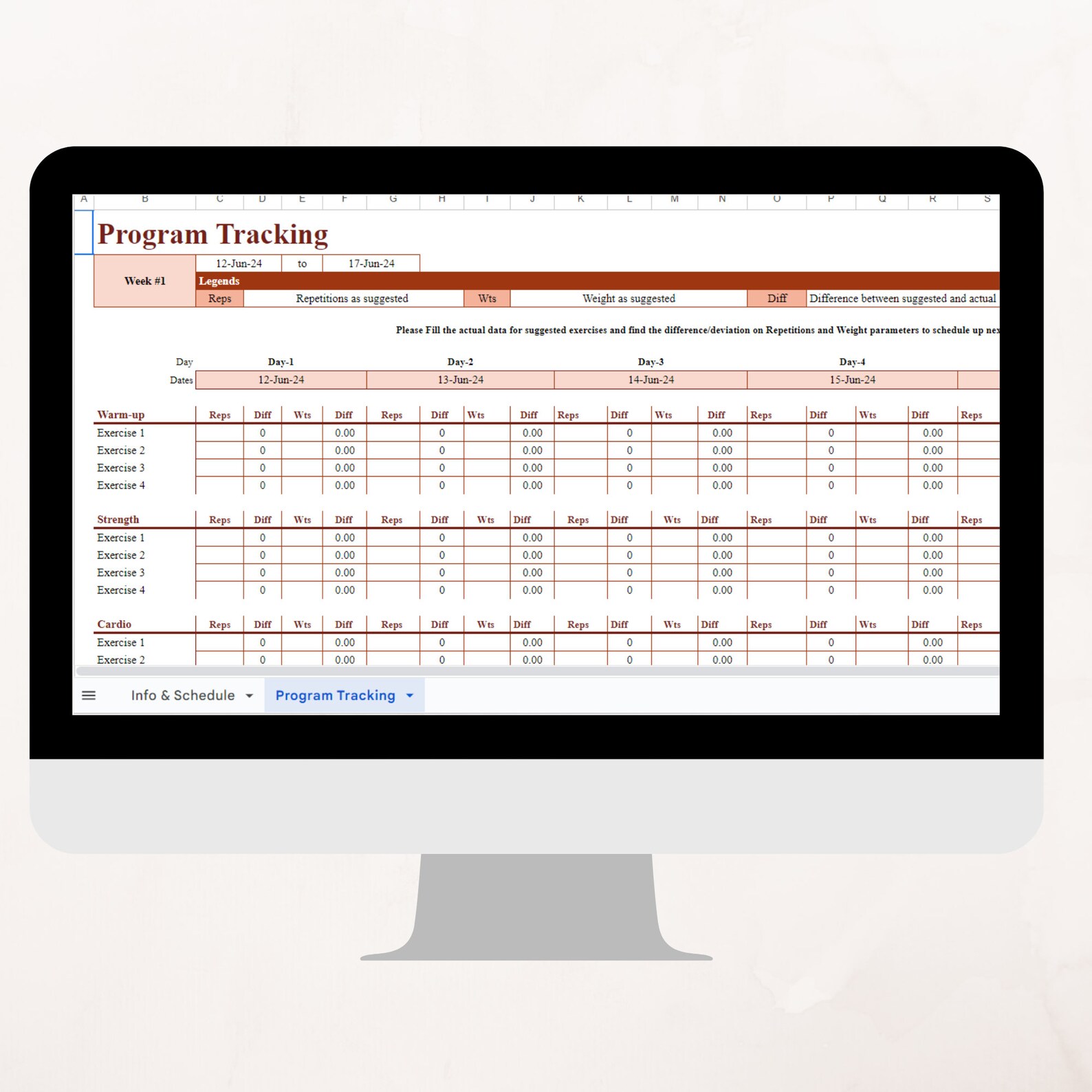 Fitness Tracker Spreadsheet Exercise Planner Personal Trainer Client ...
