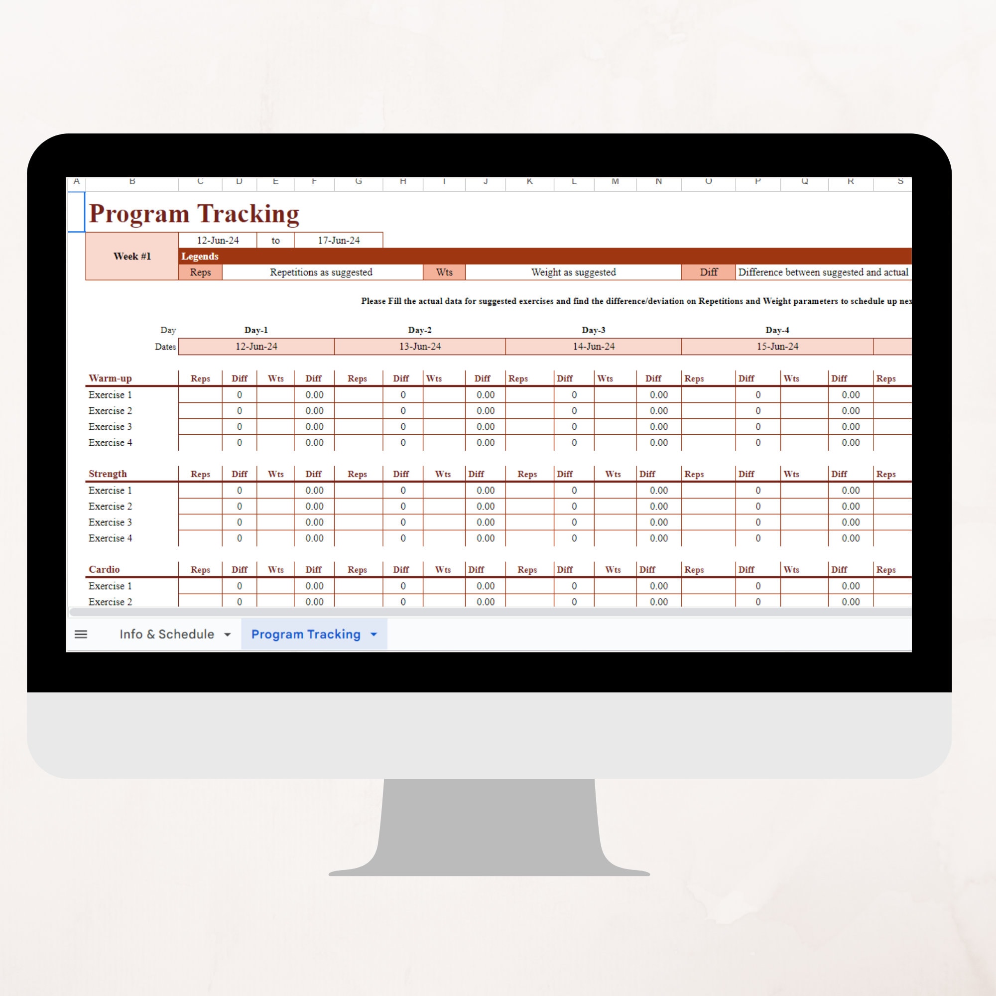 Fitness Tracker Spreadsheet Exercise Planner Personal Trainer Client ...