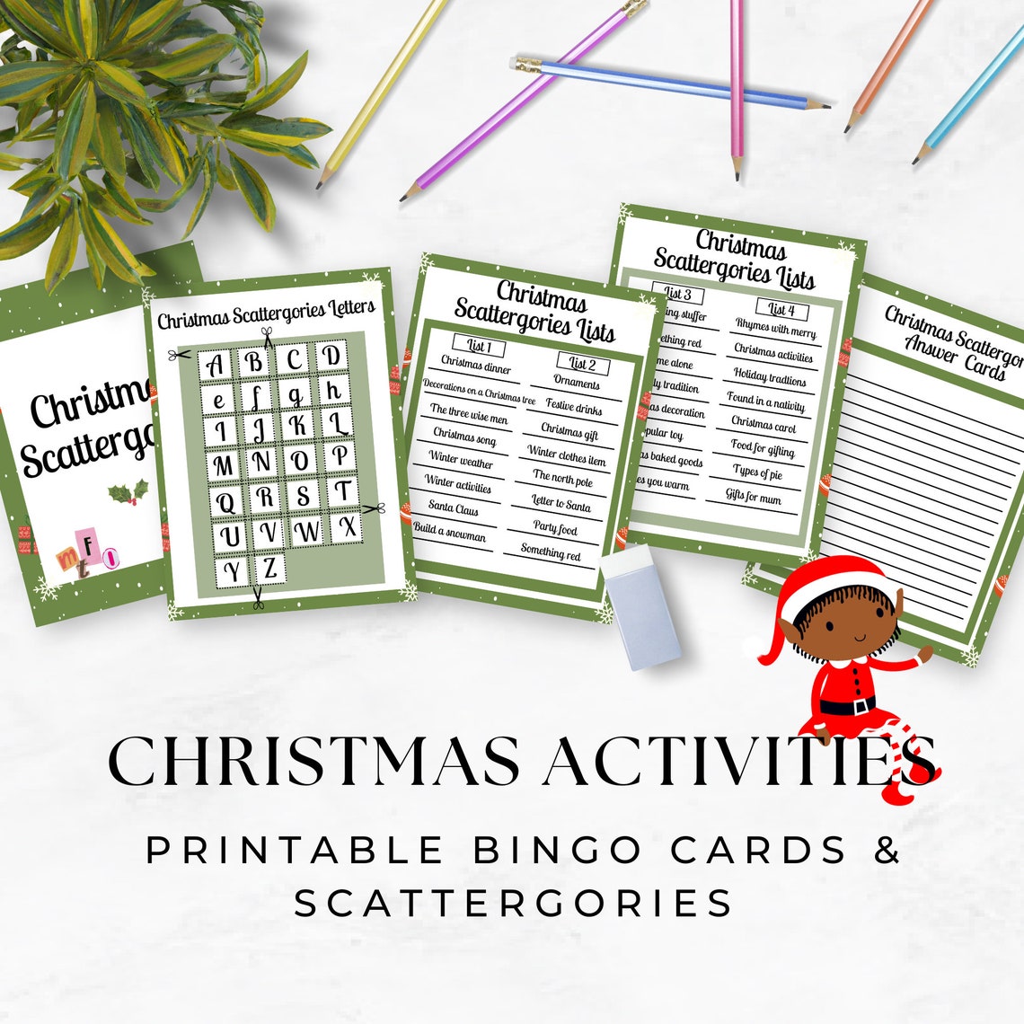 Printable Christmas Bingo Cards & Scattergories, Instant Download ...