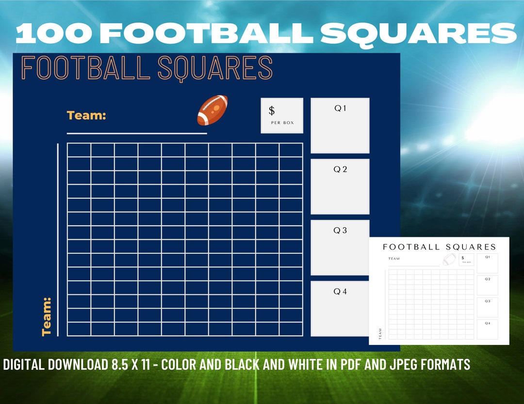 100 Football Squares Game - Perfect for Game Day Fun, Printable ...