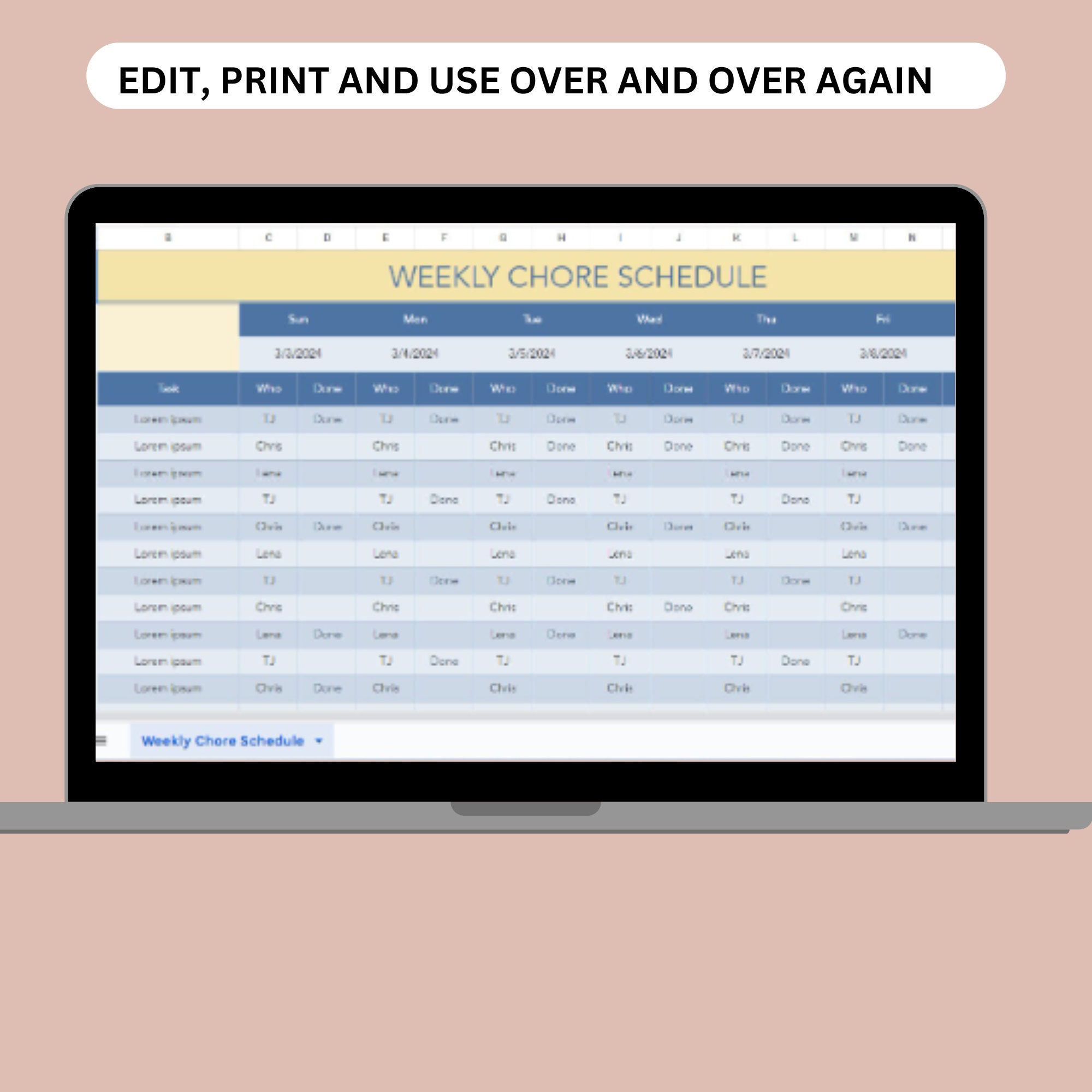 Editable Family Chore Chart Edit in Google Sheets Then Print Use Over ...