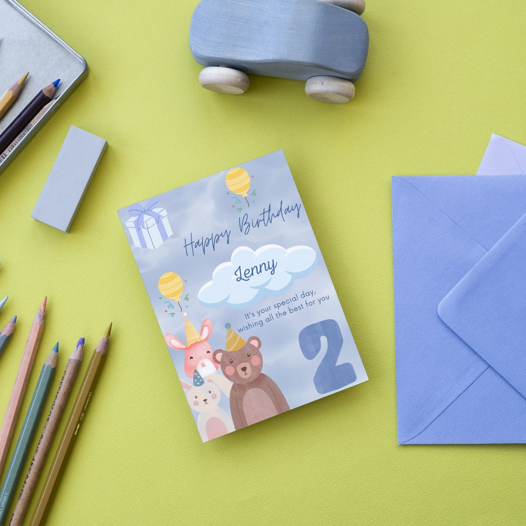 Boys 2nd Birthday Card, Printable, Editable, Kids Birthday Card, Second ...