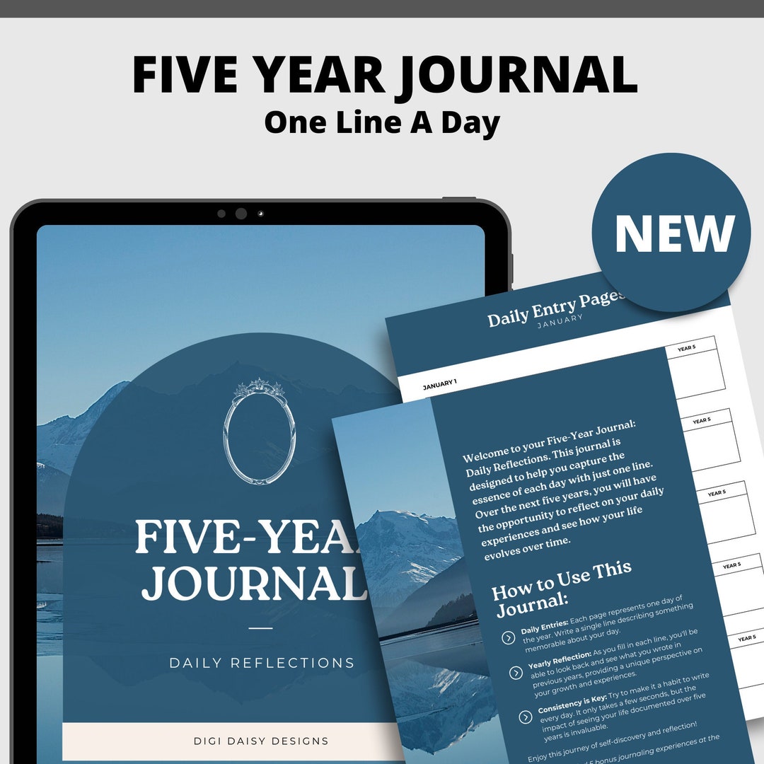 Digital Five Year Journal One Line A Day Daily Reflections, Editable ...