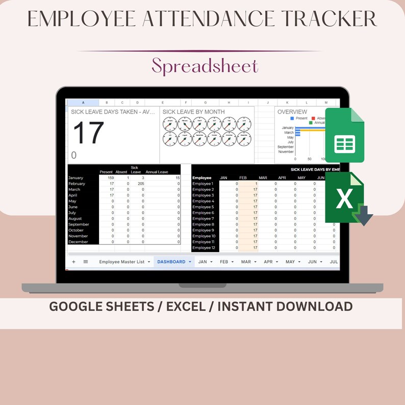 Employee Attendance Tracker Google Spreadsheet, Excel Spreadsheet ...
