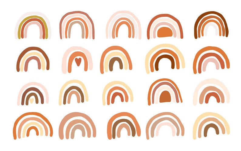 Boho Rainbow SVG Bundle, Rainbow Clipart With Heart, Boho PNG, Instant ...