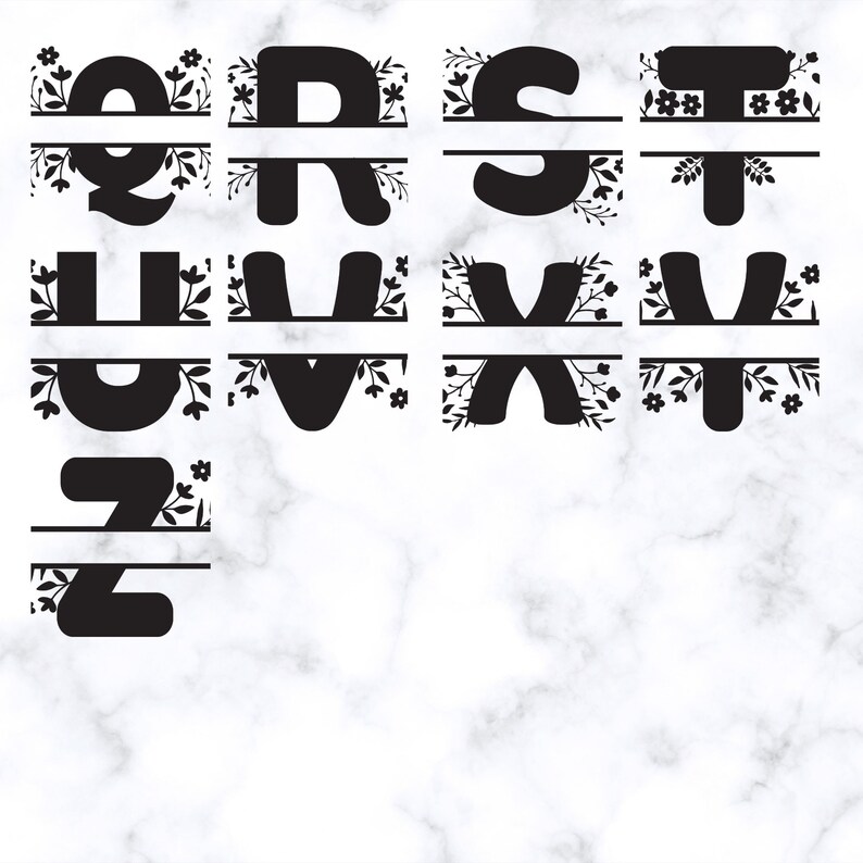 Floral Split Letter Alphabet PNG Bundle, Monogram PNG Sublimination ...