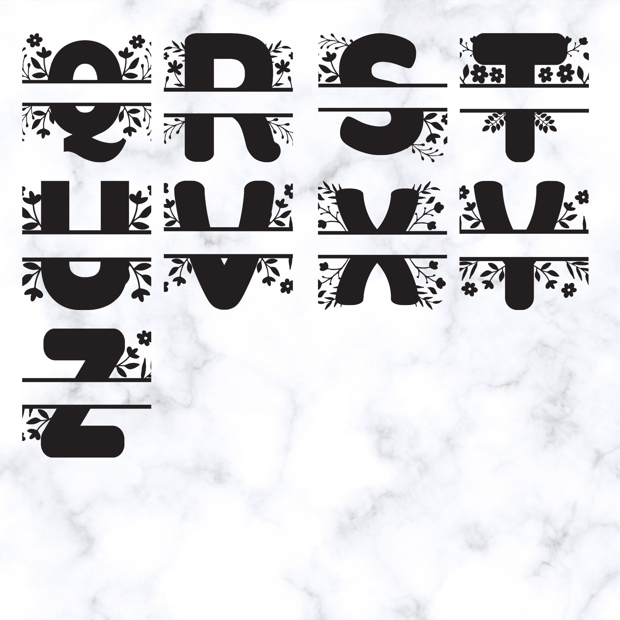 Floral Split Letter Alphabet PNG Bundle, Monogram PNG Sublimination ...