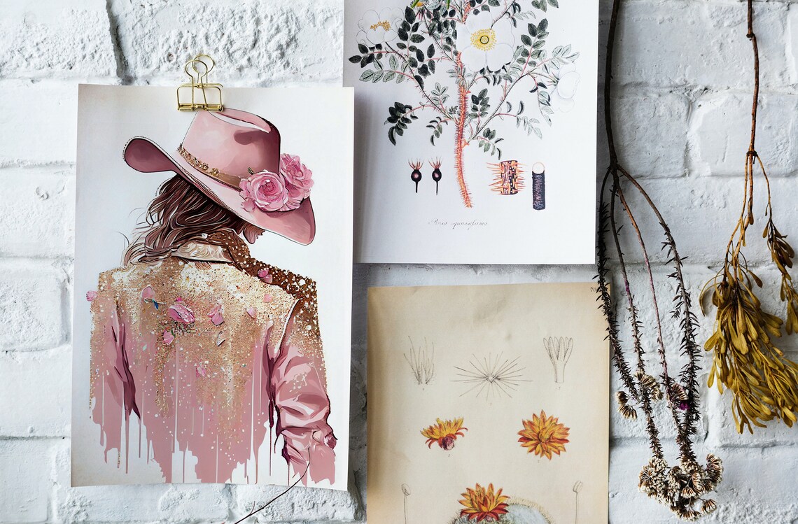 Gold and Pink Cowgirl Printable Poster Girly Dorm Room Wall - Etsy