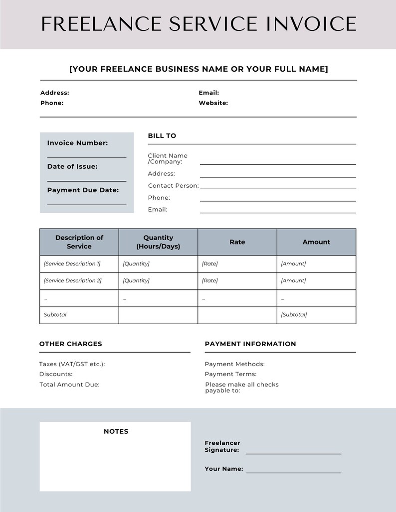 Freelance Invoice Canva Template, Instant Digital Download, Self ...