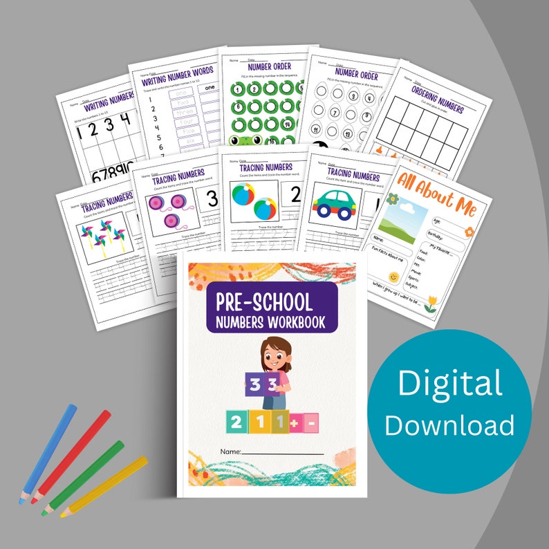 Pre-school Printable Numbers Workbook, Kindergarten Numbers Activities ...
