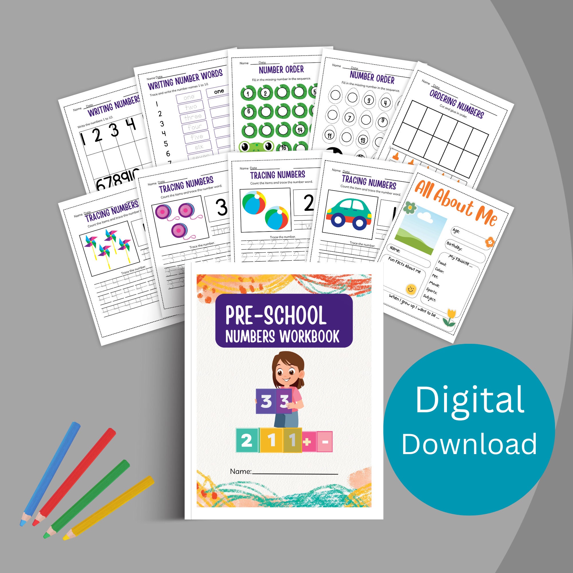 Pre-school Printable Numbers Workbook, Kindergarten Numbers Activities ...