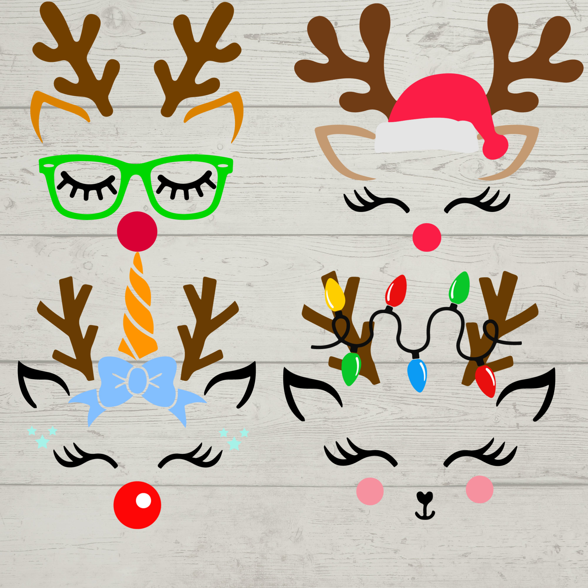 Christmas Reindeer Faces SVG, PNG Bundle, Cute Reindeer Face SVG ...