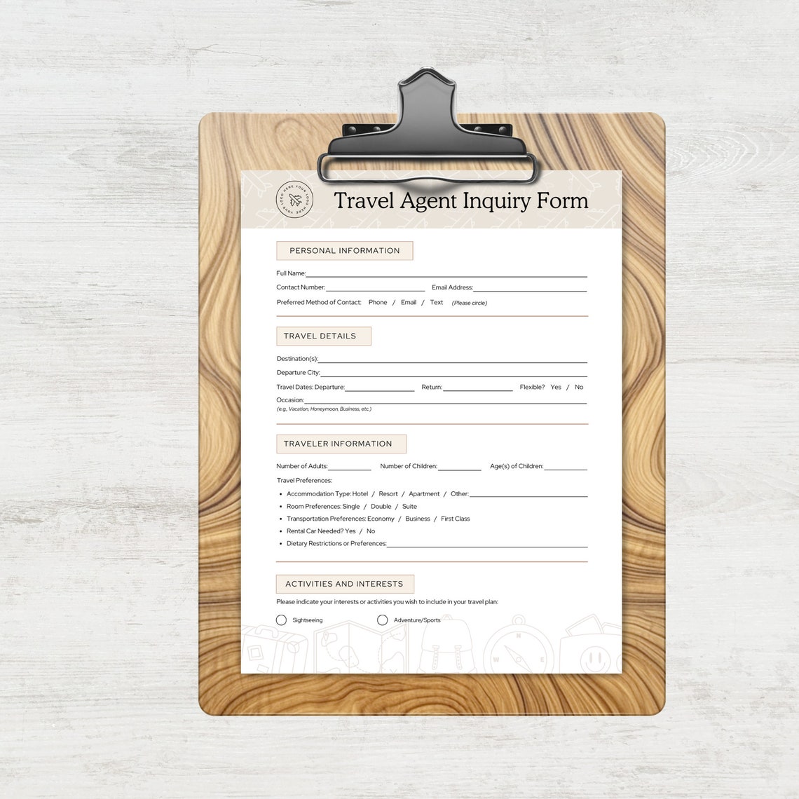 Customizable Three-page Travel Enquiry Form | Editable in Canva Instant ...