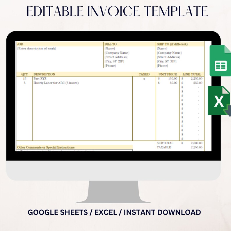 Work Order Invoice Template Google Sheets, Excel Invoice Spreadsheet ...