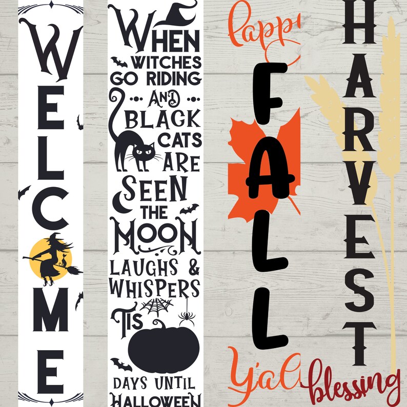 Thanksgiving Fall Porch Sign Bundle, Halloween Porch Sign, Hello Autumn ...