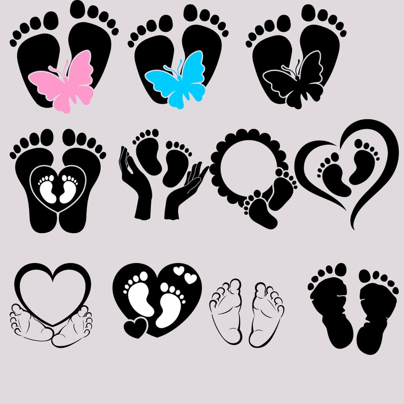 Baby Footprint SVG Bundle, Baby Feet SVG, Baby Shower Decor, New Baby ...