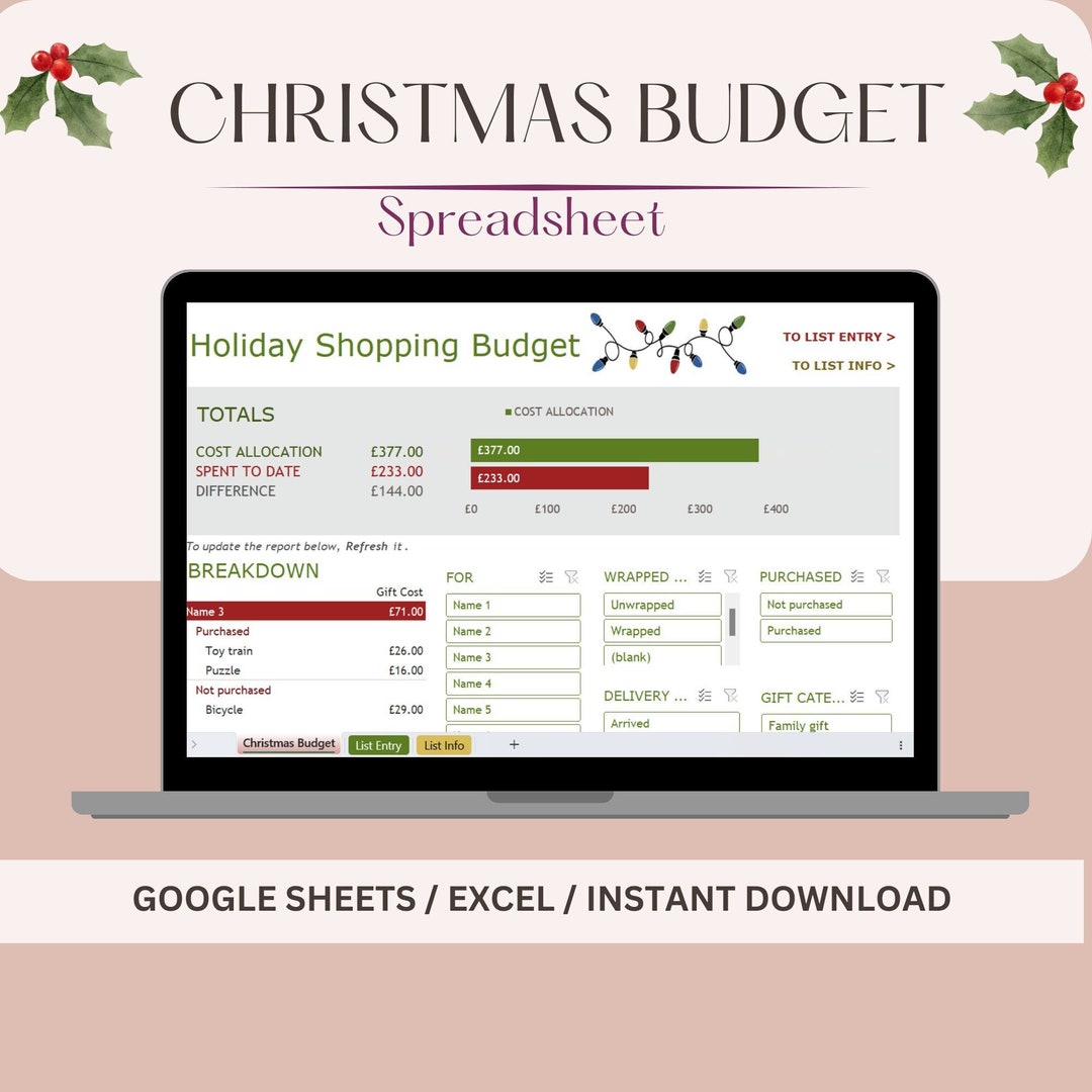 Christmas Family Shopping Planner Spreadsheet for Google Sheets ...