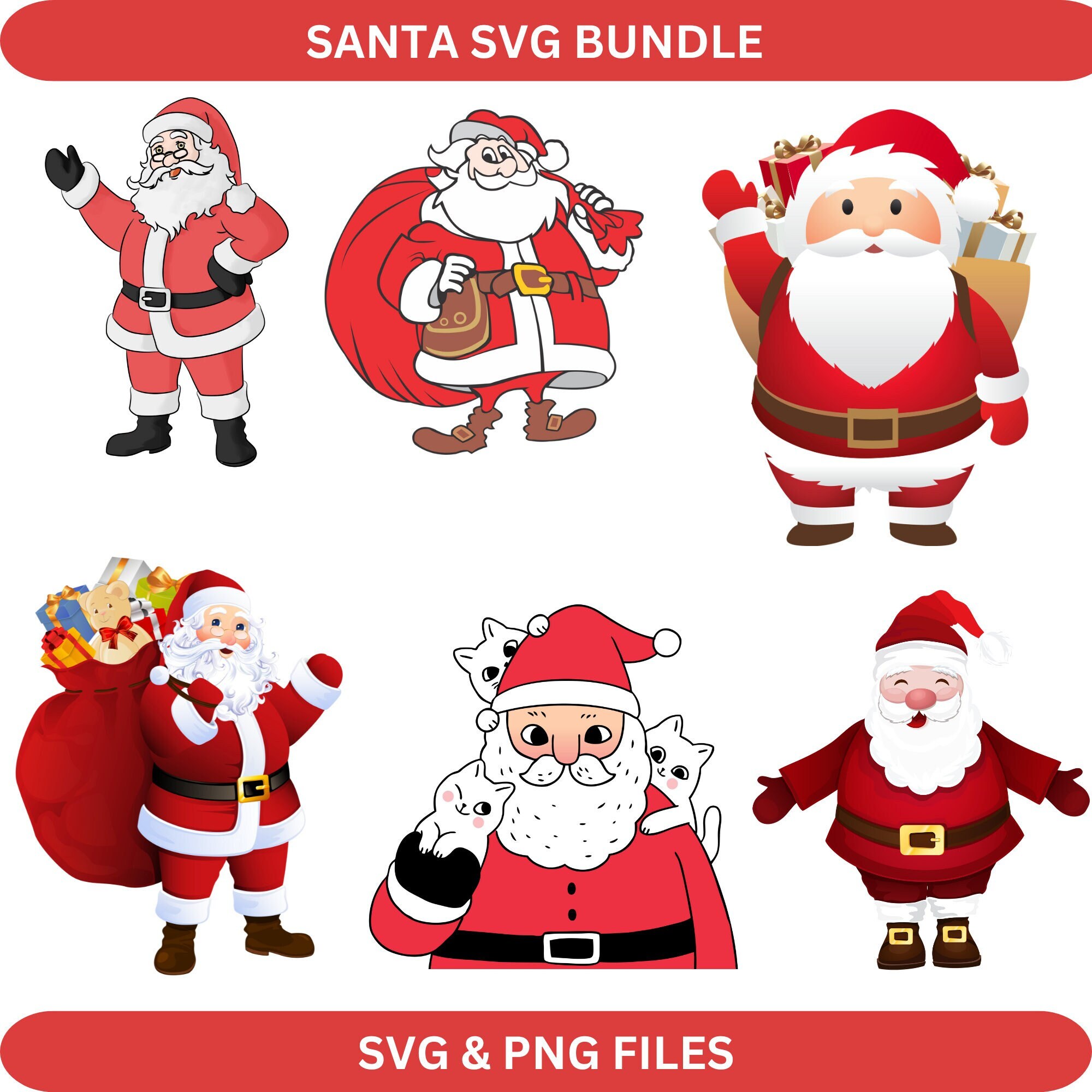 Santa Clipart Bundle, Cute Santa SVG, Christmas PNG, Cricut Files, Xmas ...
