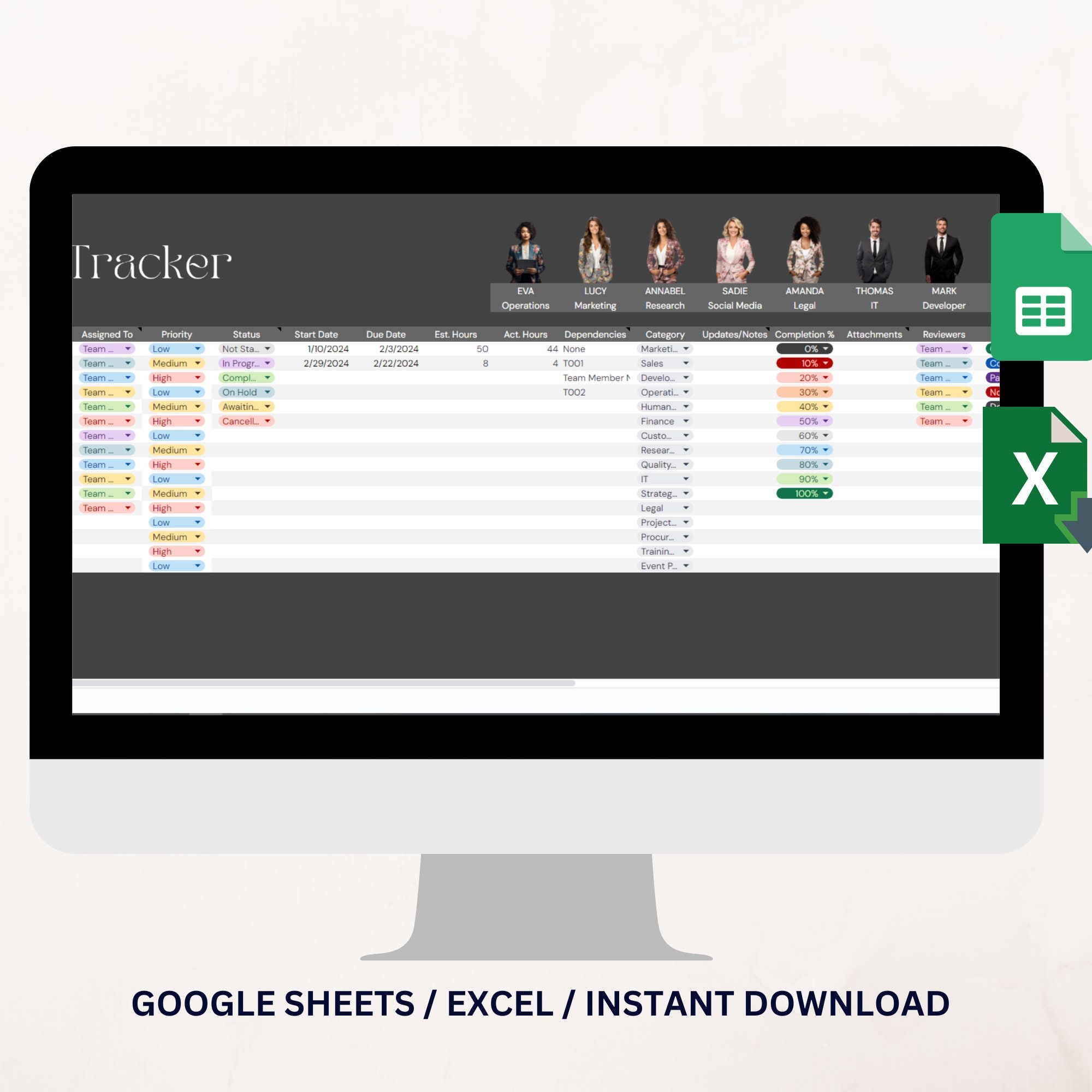 Task Management Google Sheet Team Task Tracker Spreadsheet Template ...