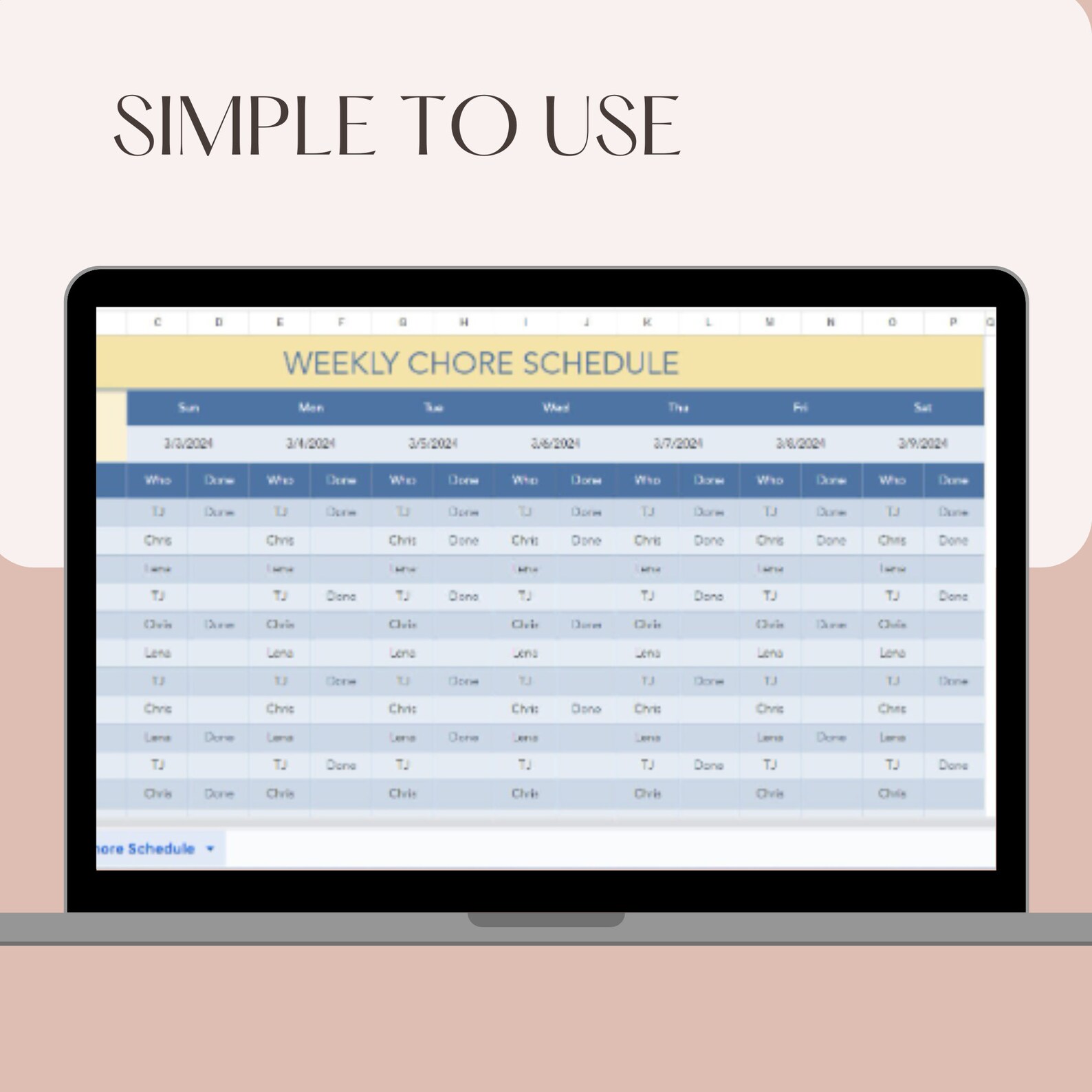 Editable Family Chore Chart Edit in Google Sheets Then Print Use Over ...