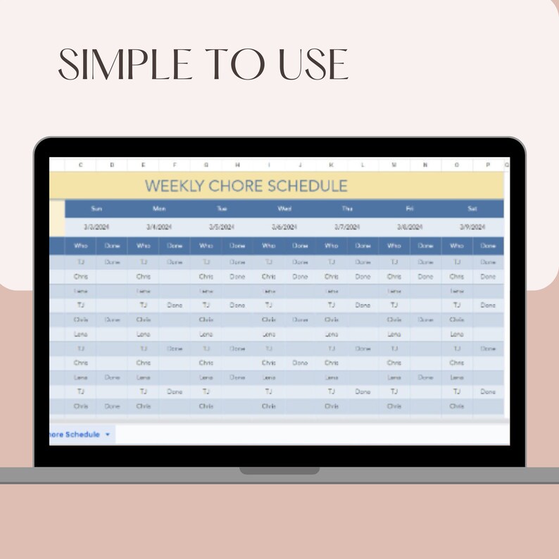 Editable Family Chore Chart Edit in Google Sheets Then Print Use Over ...