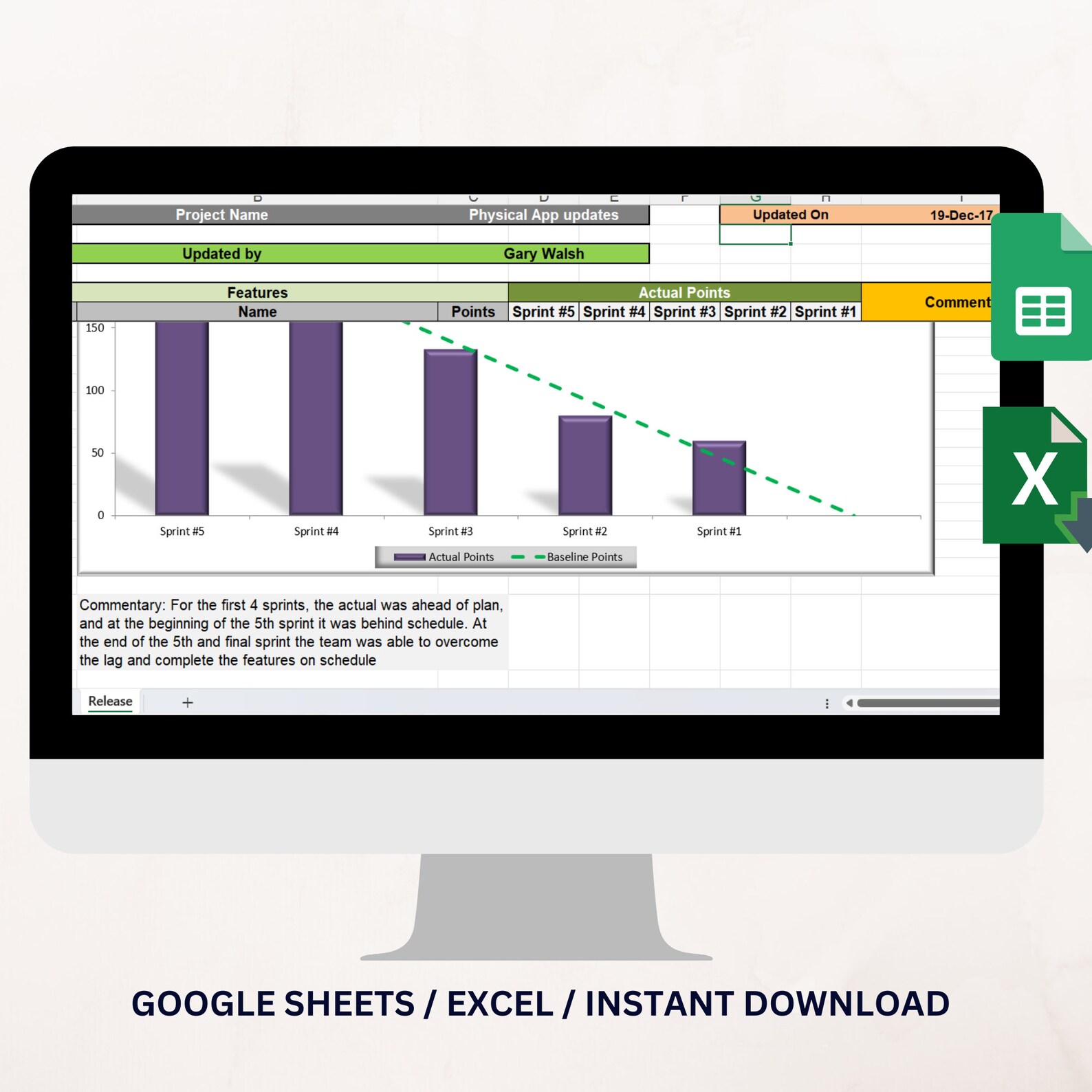 Release Burndown Chart Excel Template, Agile Project Management Tools ...