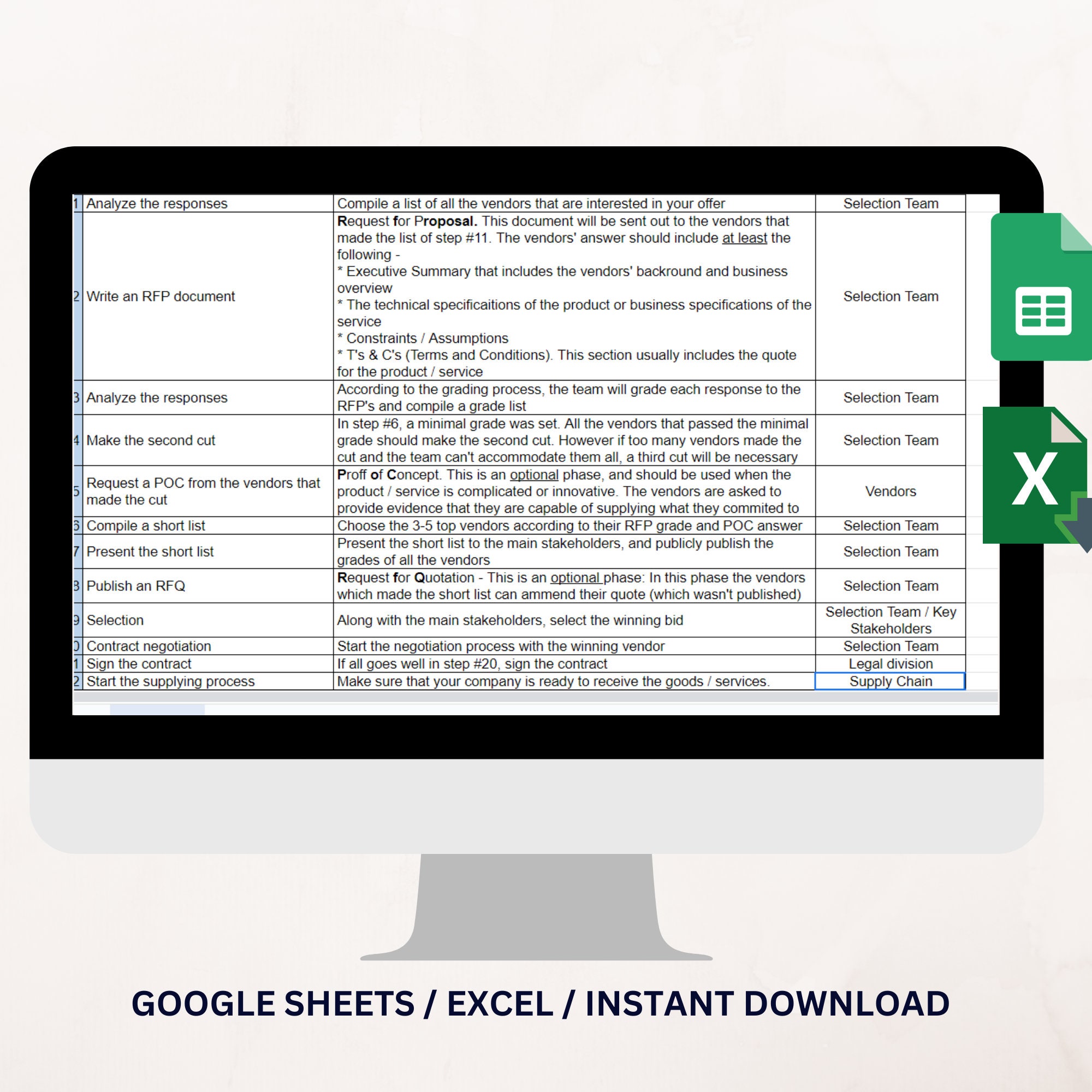 Vendor Selection Plan Excel Template Spreadsheet, Google Sheets ...